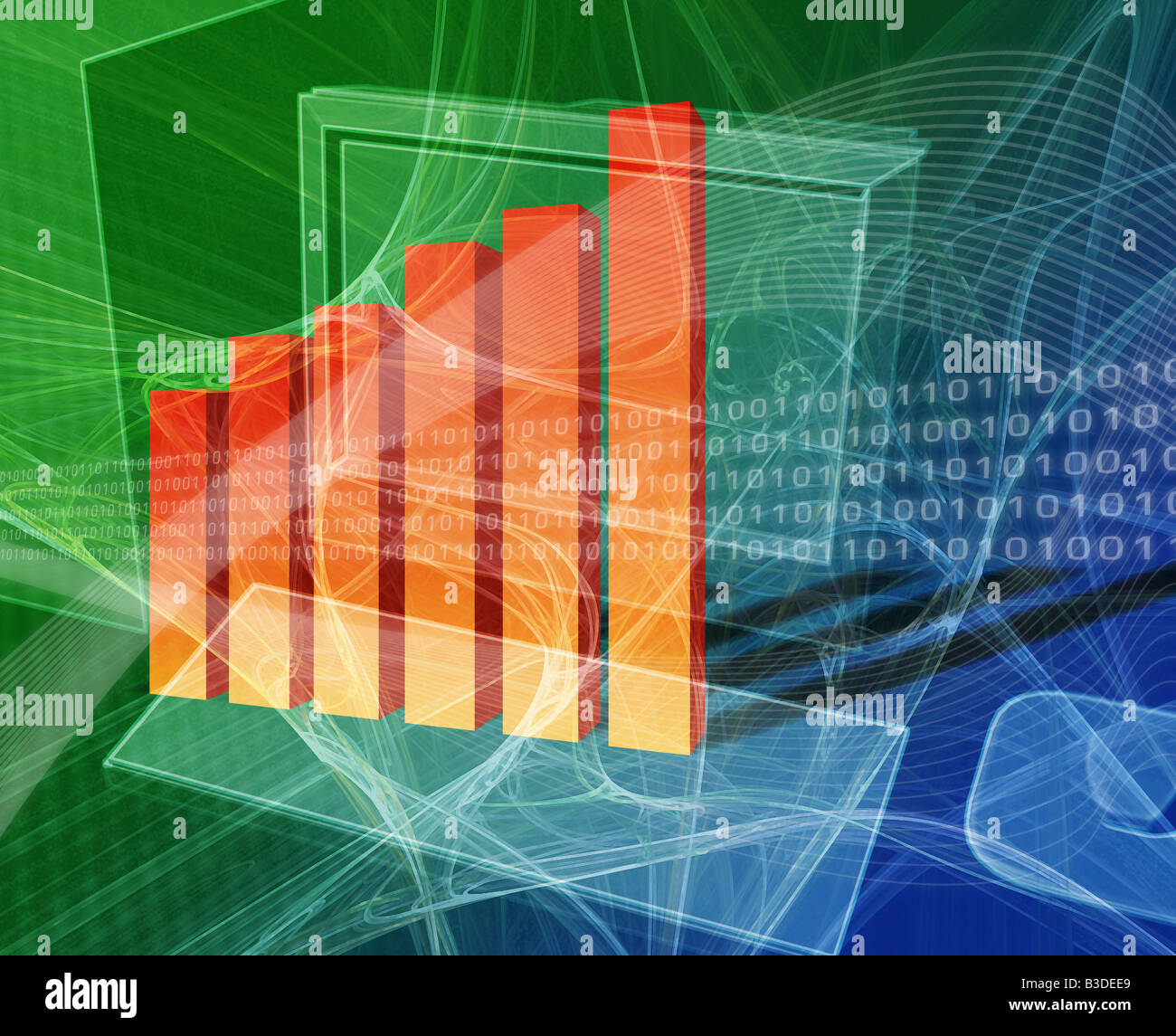 Financial computing deskto computer with bar chart Stock Photo - Alamy