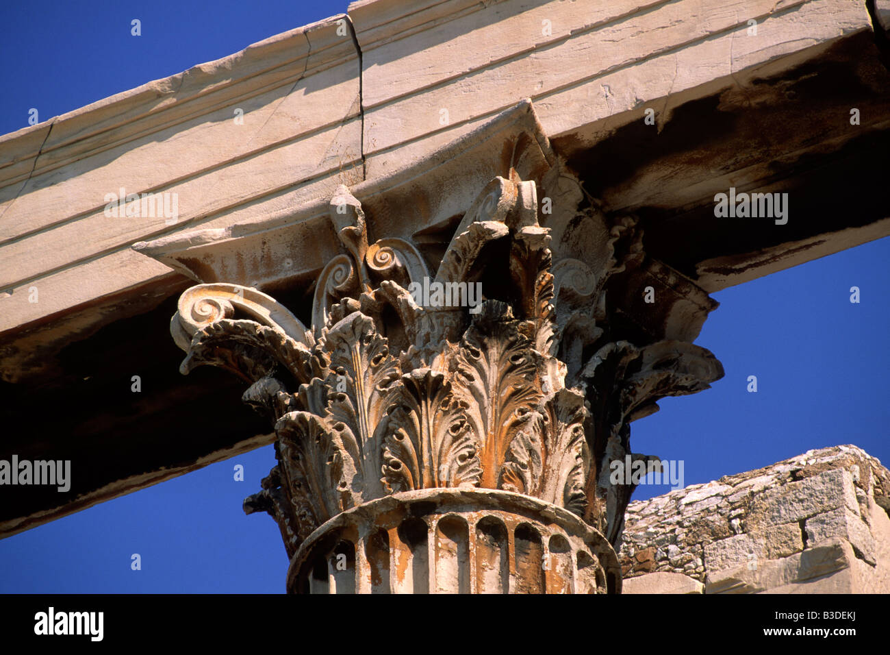 Greece, Athens, temple of Olympian Zeus, corinthian column capital ...