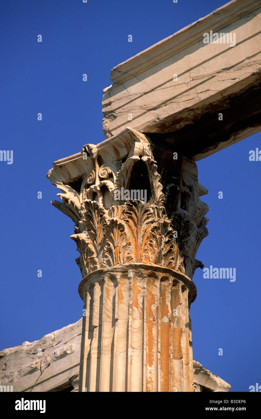 Greece, Athens, temple of Olympian Zeus, corinthian column close up ...