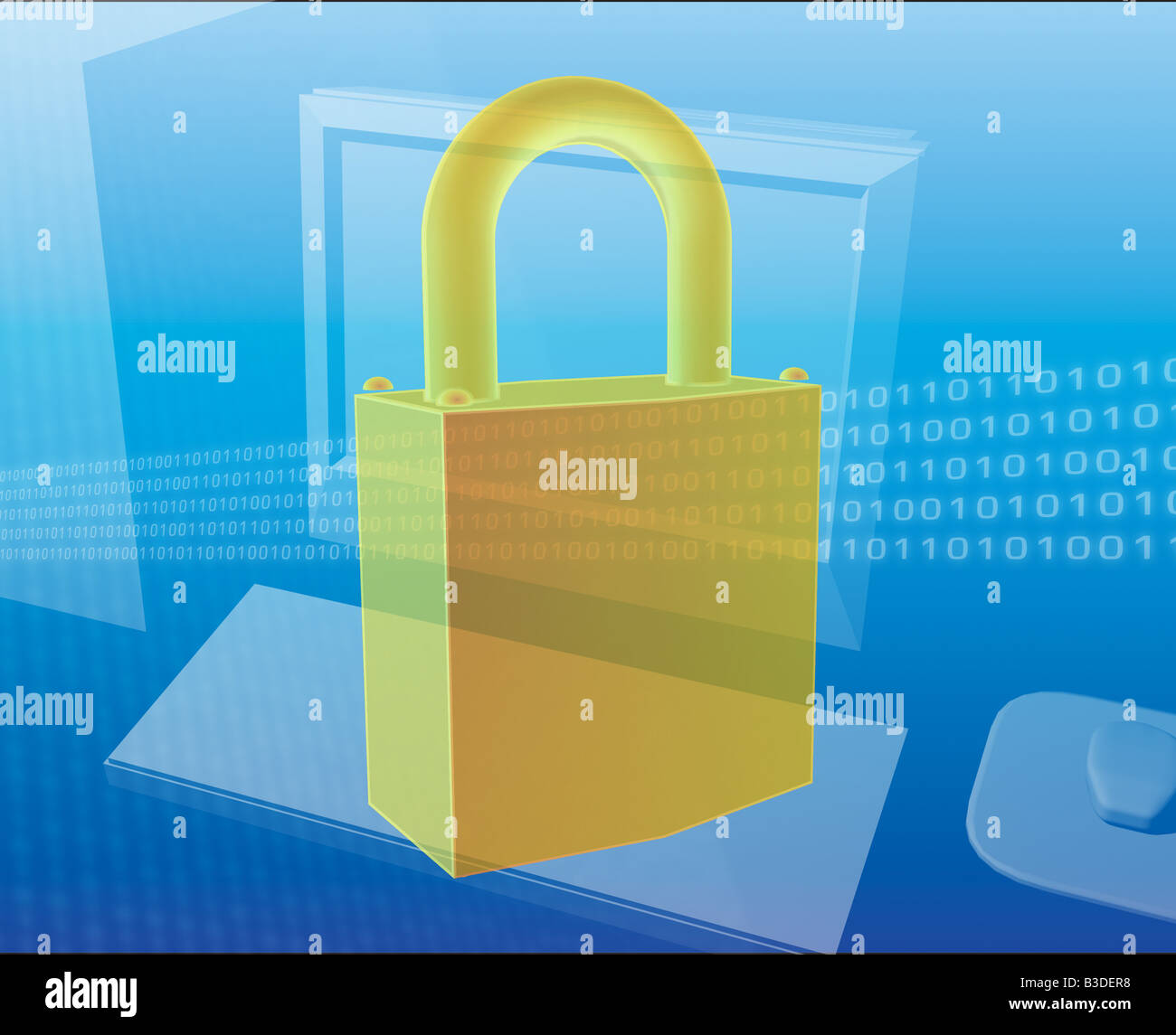 Computer security lock over computer digital collage Stock Photo - Alamy