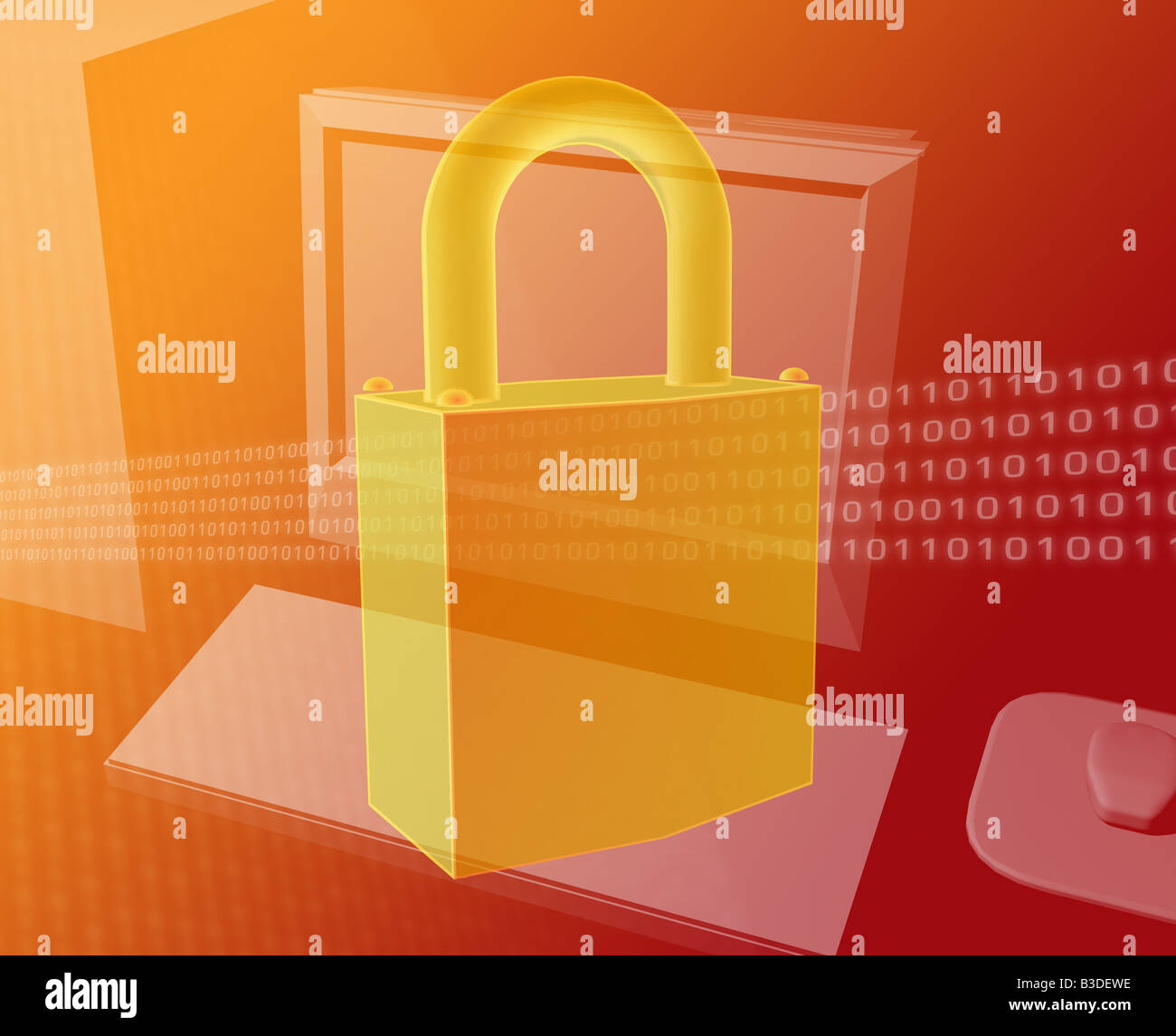 Computer security lock over computer digital collage Stock Photo - Alamy