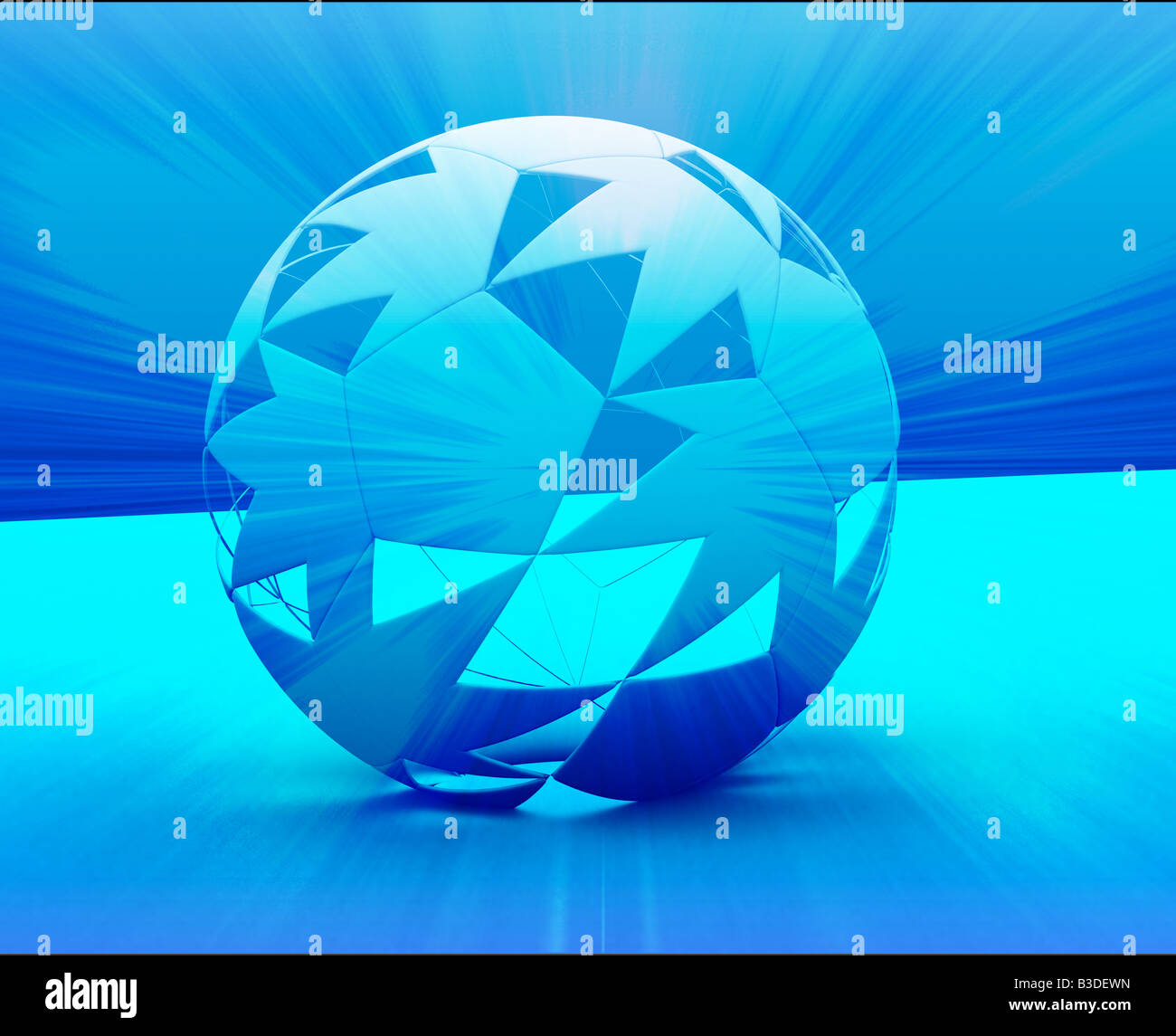Abstract digital collage rendering of a spherical shape blue Stock ...