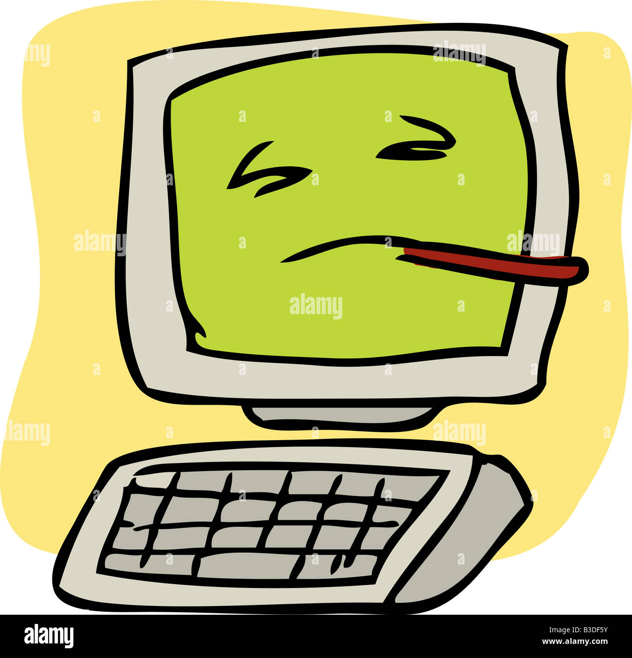 Cartoon illustration of a sick infected computer with thermometer Stock ...