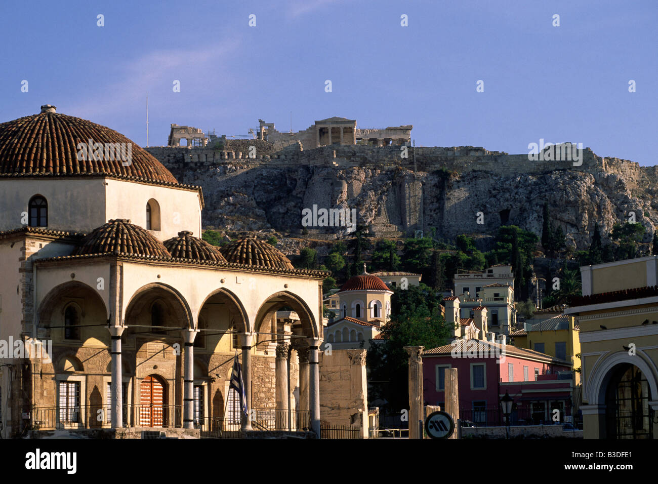 Greece, Athens, Monastiraki, Tzistarakis mosque with the Acropolis in ...