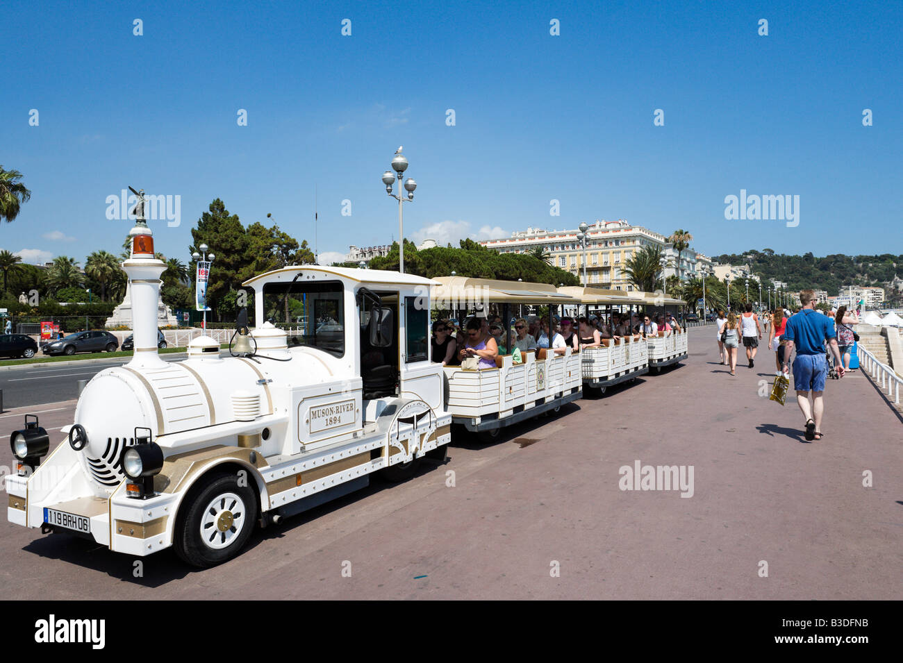 Tour train on the Promenade des Anglais, Nice Cote d'Azur, French ...