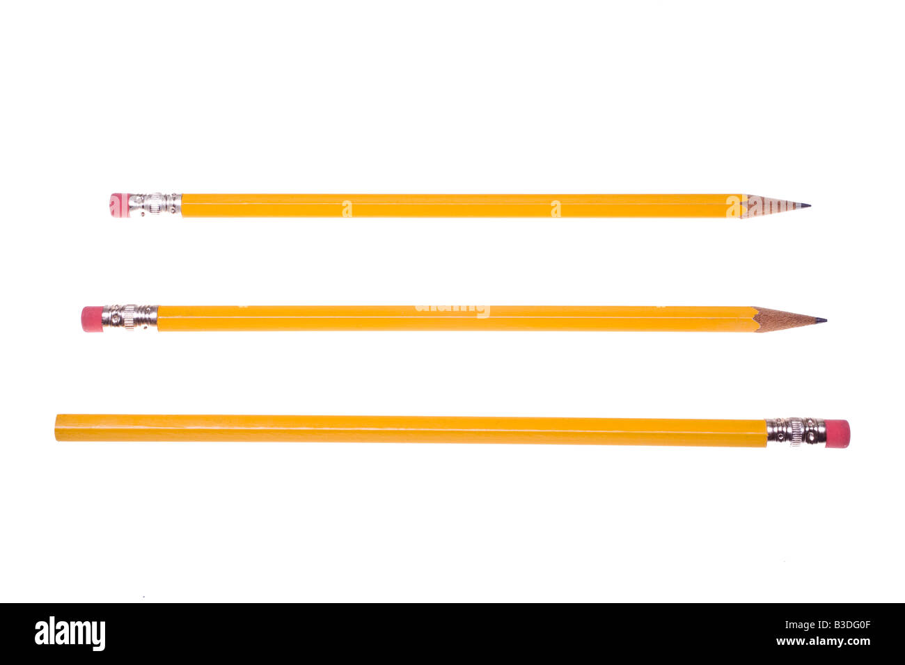 Three Yellow Pencils in Parallel Rows on White Background. Two ...