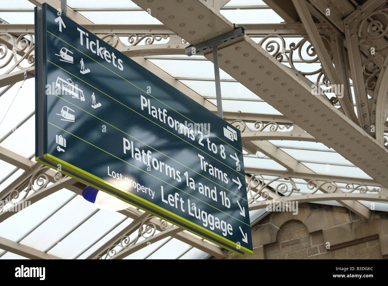 Passenger information sign at Sheffield Train Station, Sheffield, South ...