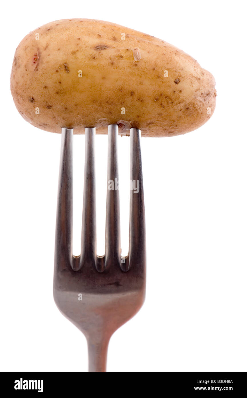 object on white food potato with fork Stock Photo - Alamy