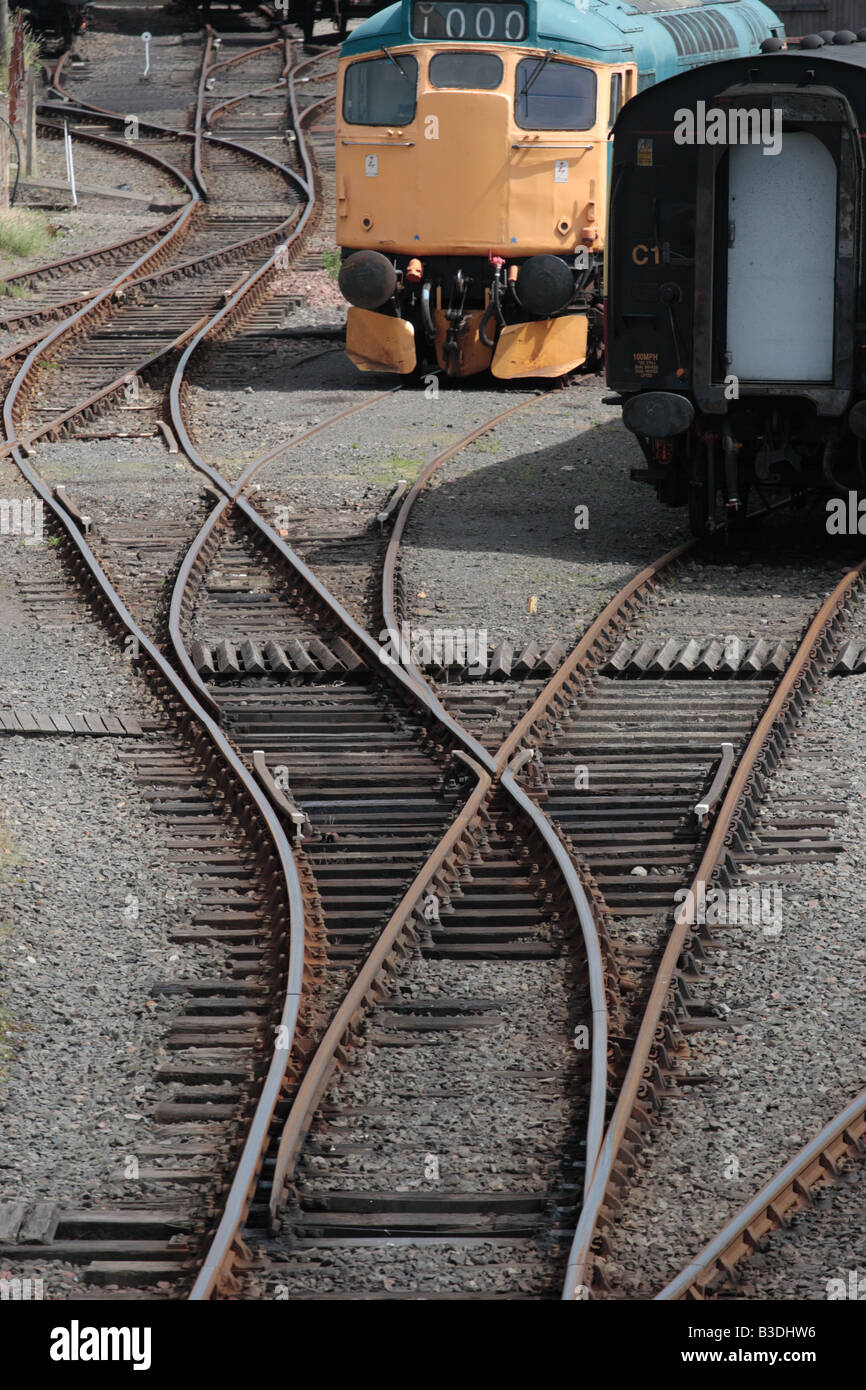 Railway tracks and train at SRPS's Bo'ness Station Stock Photo - Alamy