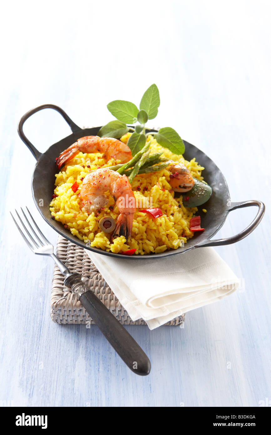 Seafood paella, elevated view Stock Photo - Alamy