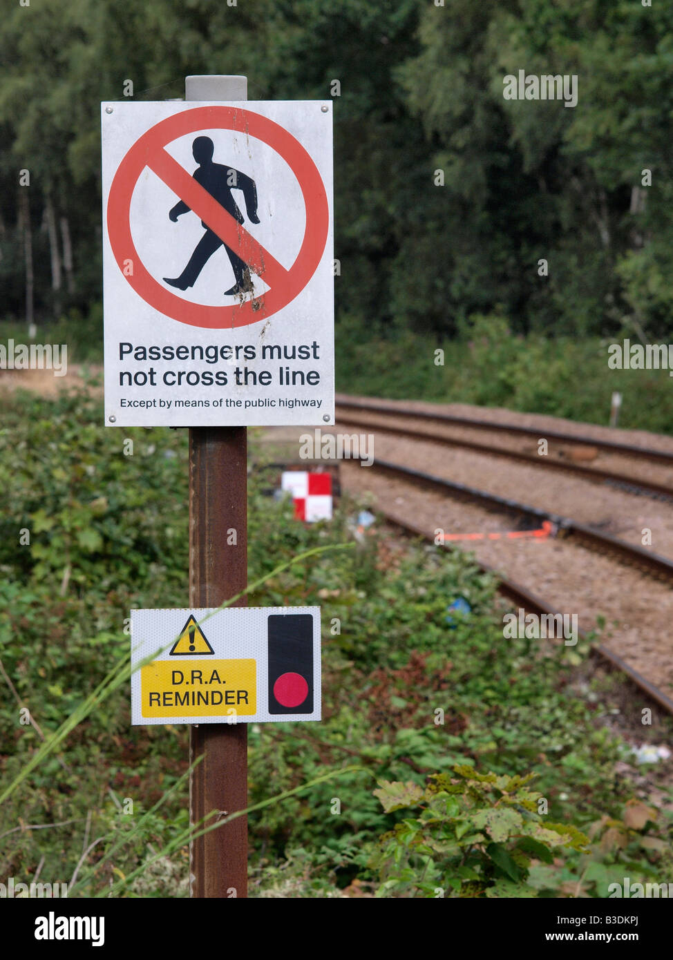 RAILWAY TRACK WITH LINE AND NO TRESPASS SIGN AT NORTH WALSHAM RAILWAY ...