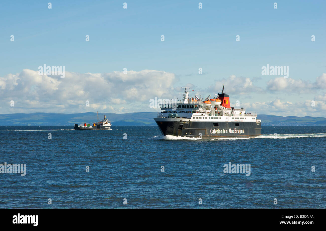Car ferry from Ardrossan, approaching quay at Brodick, Isle of Arran ...