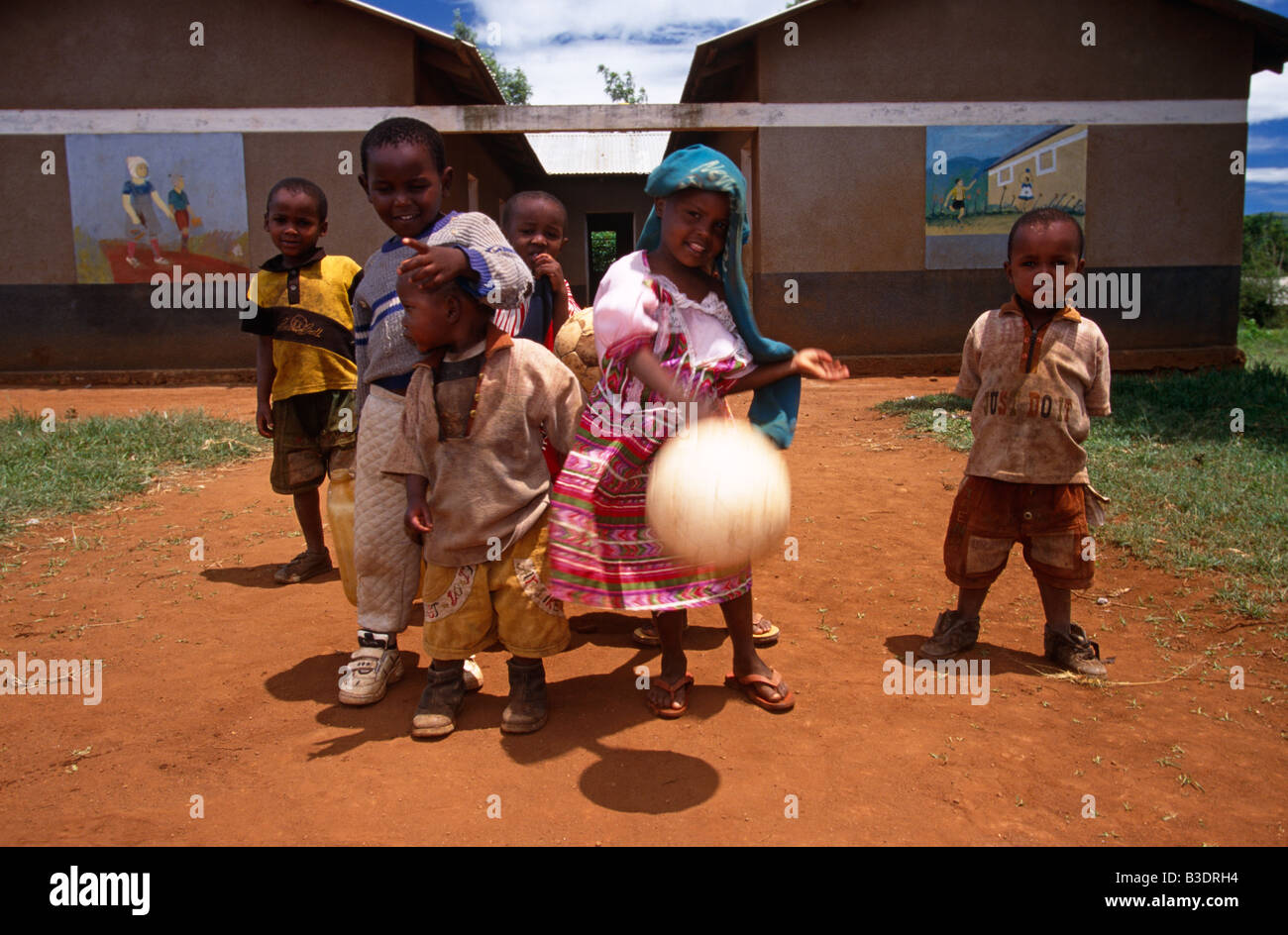School children playing ball outside school, Tanzania Stock Photo - Alamy