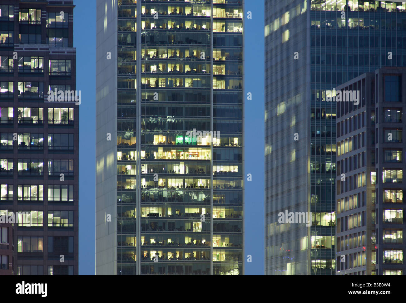 Canary Wharf offices docklands skyline at dusk in London England UK ...