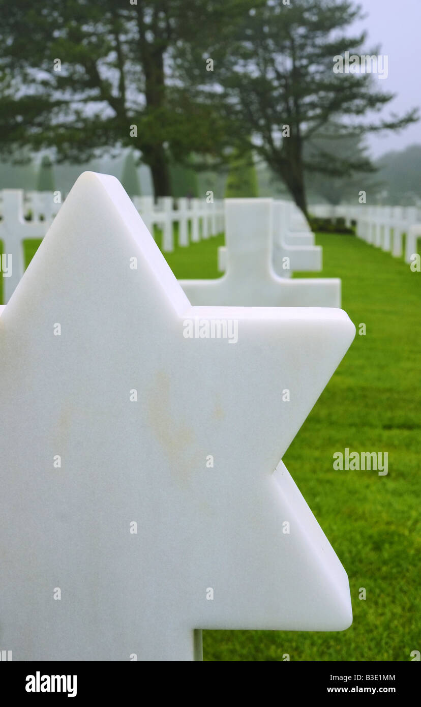 Omaha Beach, Normandy, France. A tombstone of a fallen Jewish U.S ...