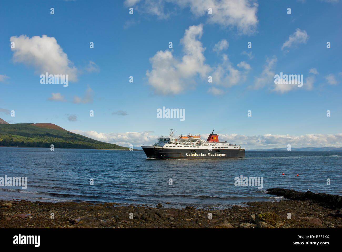 Car ferry from Ardrossan, approaching quay at Brodick, Isle of Arran ...