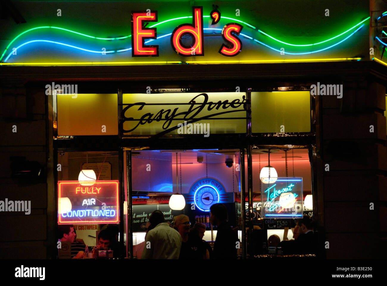 Ed's Easy Diner at night Old Compton Street Soho London England Stock ...