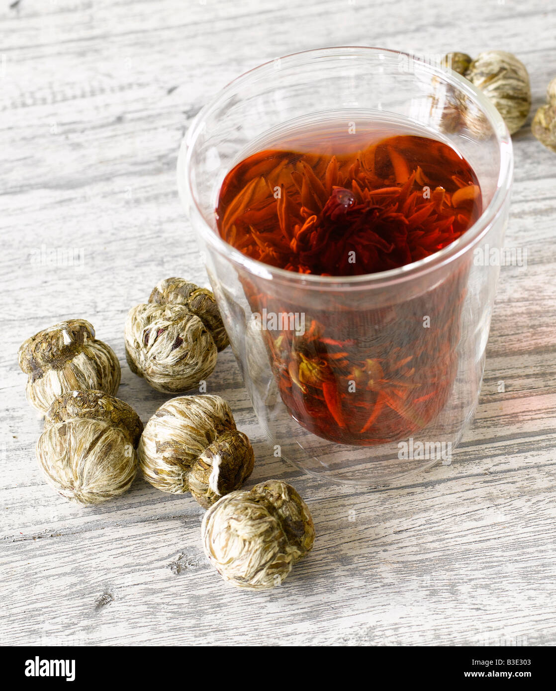 Tea Flower in tea glass, elevatred view Stock Photo - Alamy