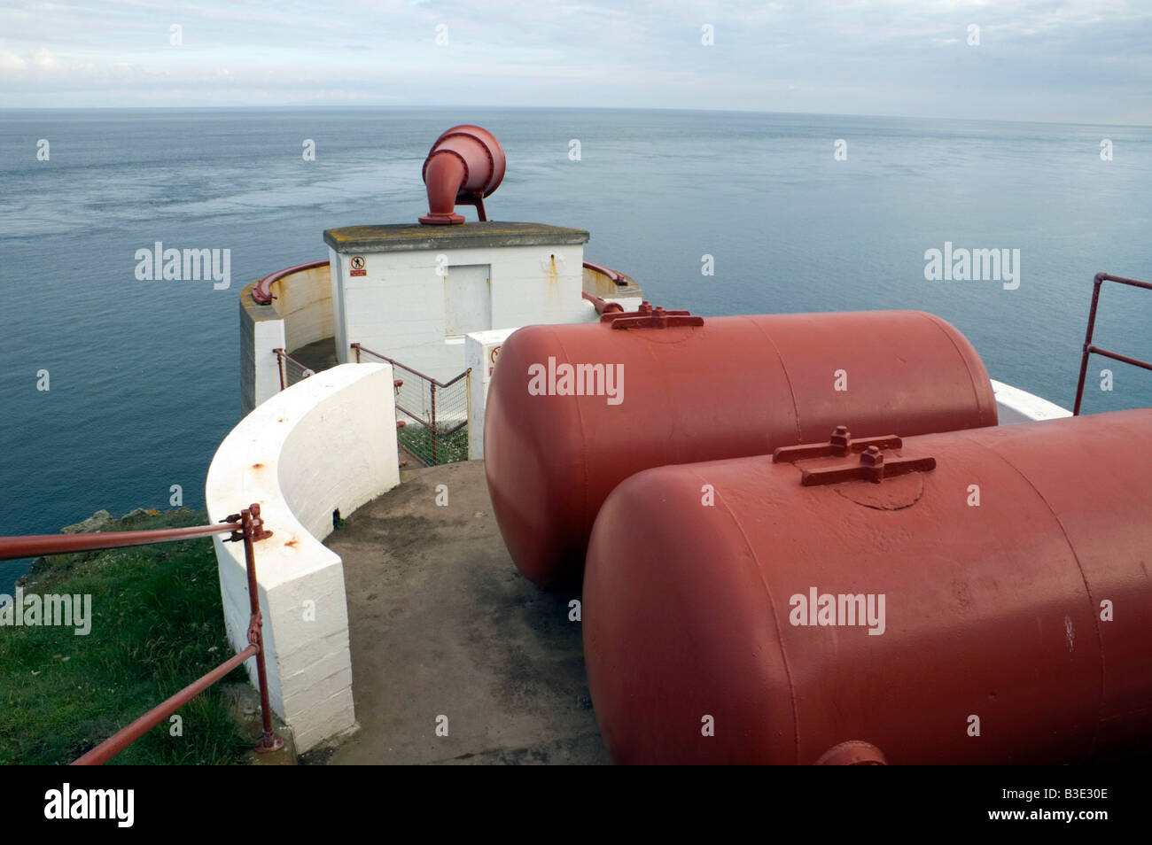 Fog horn and compressed air tanks at the Mull of Galloway Lighthouse ...
