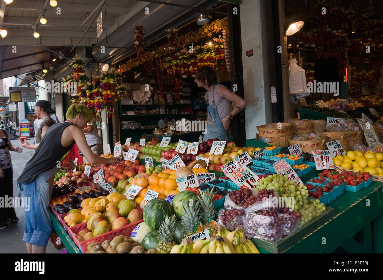 Fruit and vegetable stall Pike Place Market Seattle Washington State WA ...