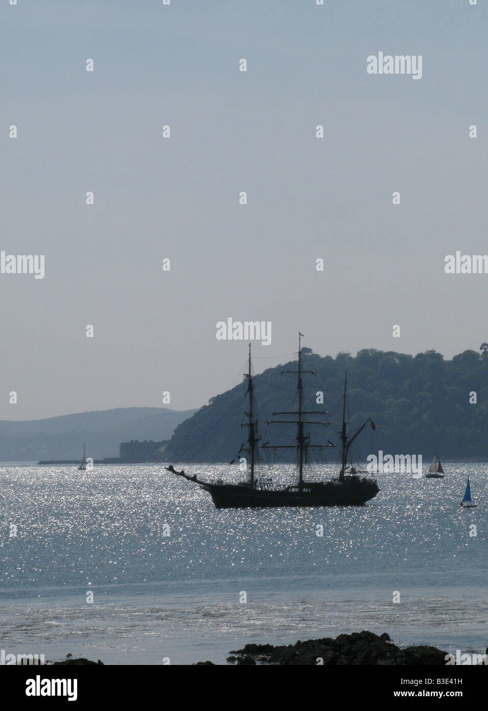 Anchored Tall ship Plymouth Sound Plymouth Devon England Stock Photo ...