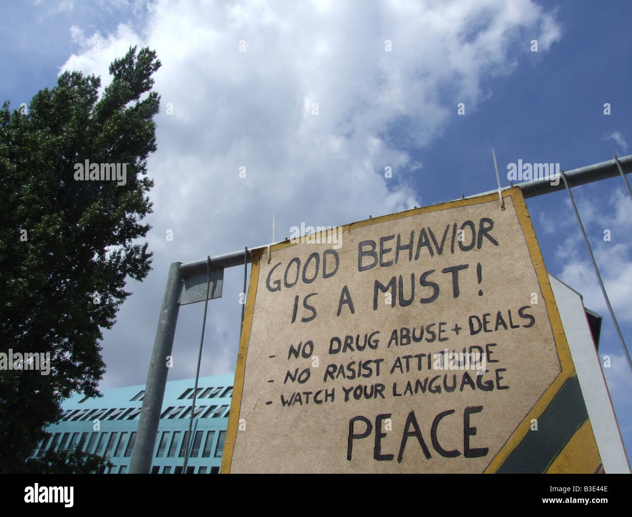 good behaviour notice at the yaam centre by east side gallery, berlin ...