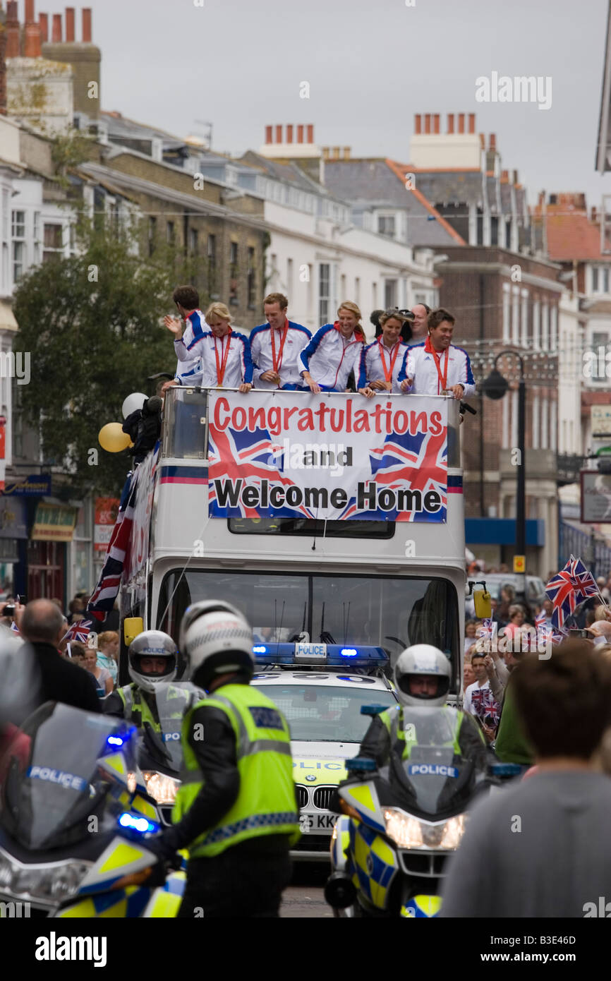 Open top bus ride through Weymouth for Beijing 2008 Olympic Sailors ...