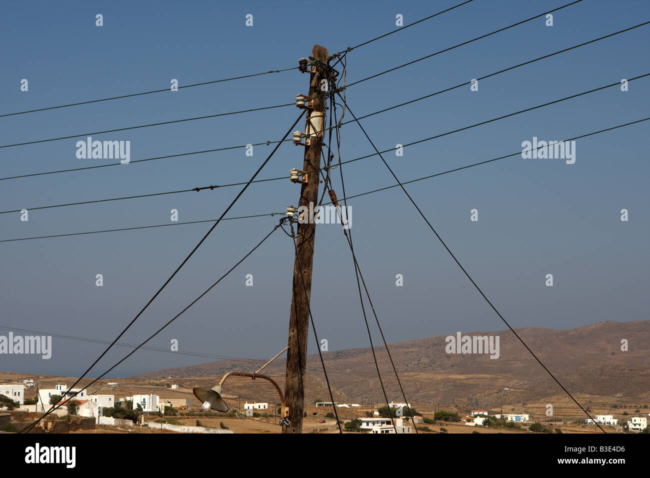 Wooden electricity pole in Kythnos island Cyclades Greece Stock Photo ...