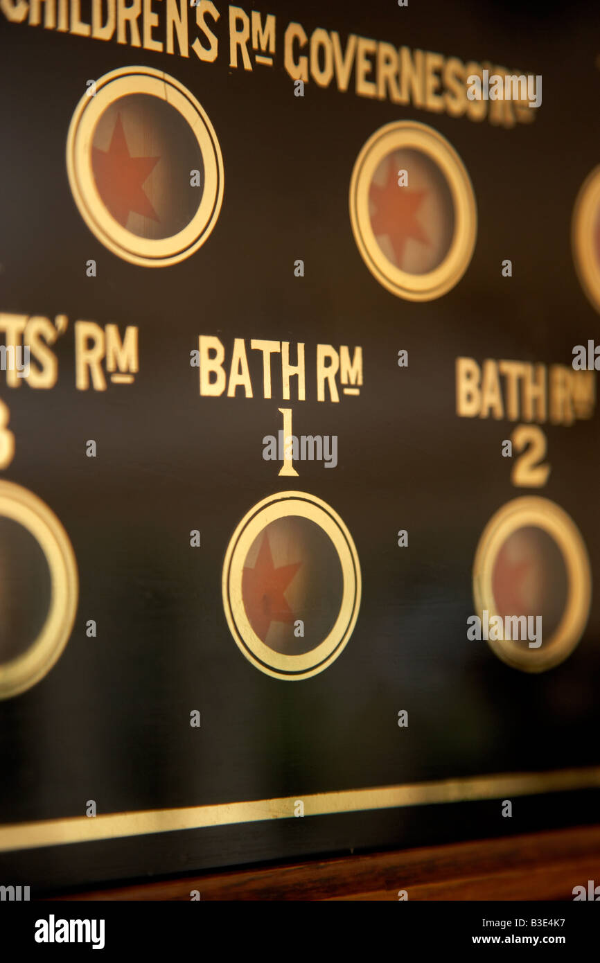 Detail of Edwardian oak Servants Butlers bell box showing the bath room ...