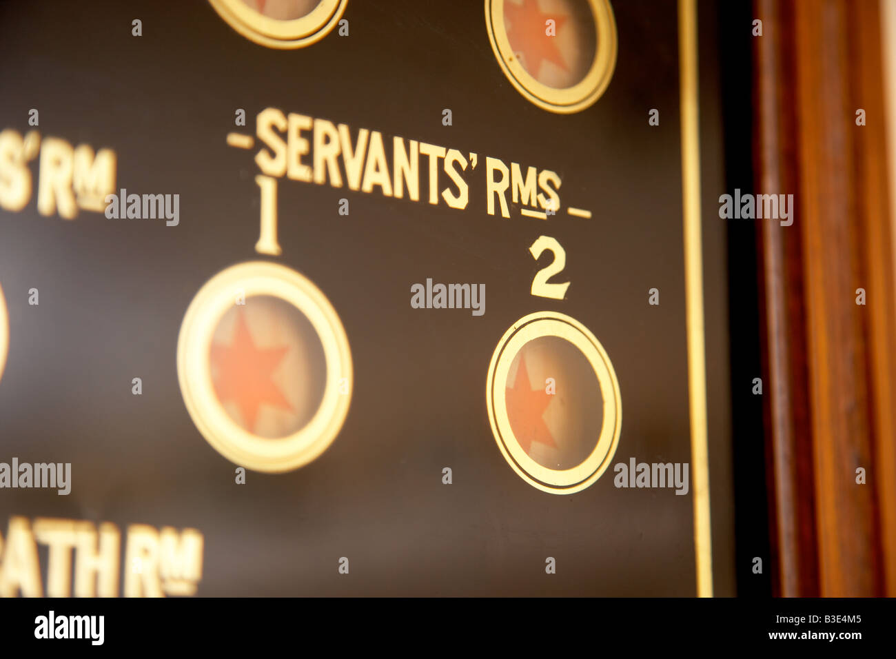 Detail of Edwardian oak Servants Butlers bell box showing two servants ...