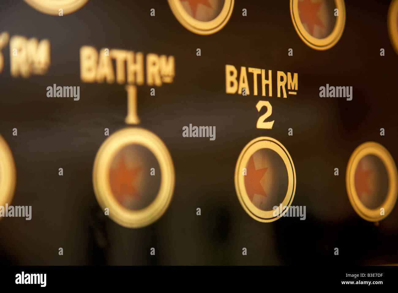 Detail of Edwardian oak Servants Butlers bell box showing the bath room ...