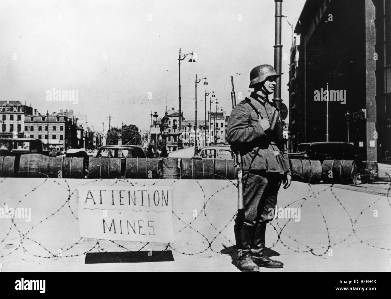 German sentry by mine barrage, Brussels Stock Photo - Alamy