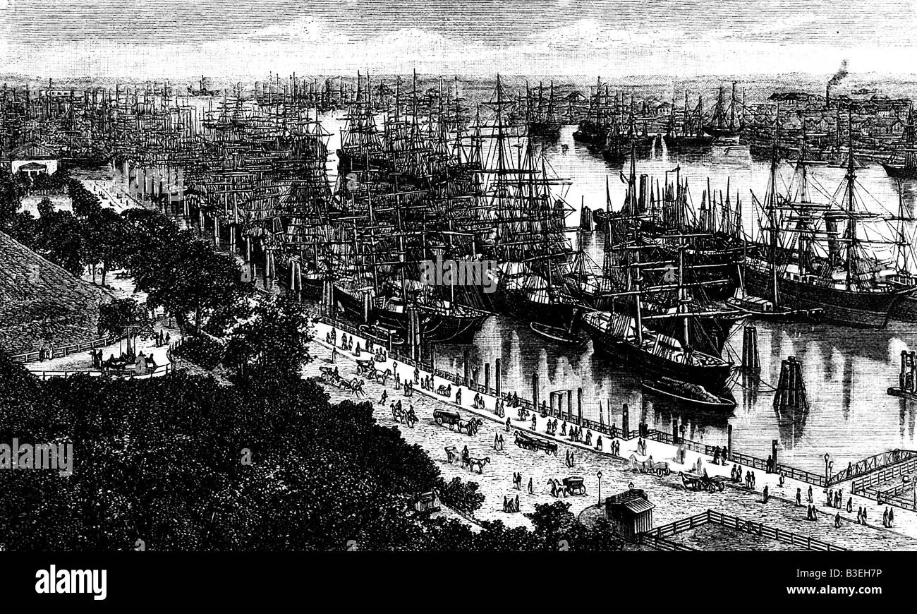 geography / travel, Germany, Hamburg, seaport, engraving, circa 1887 ...