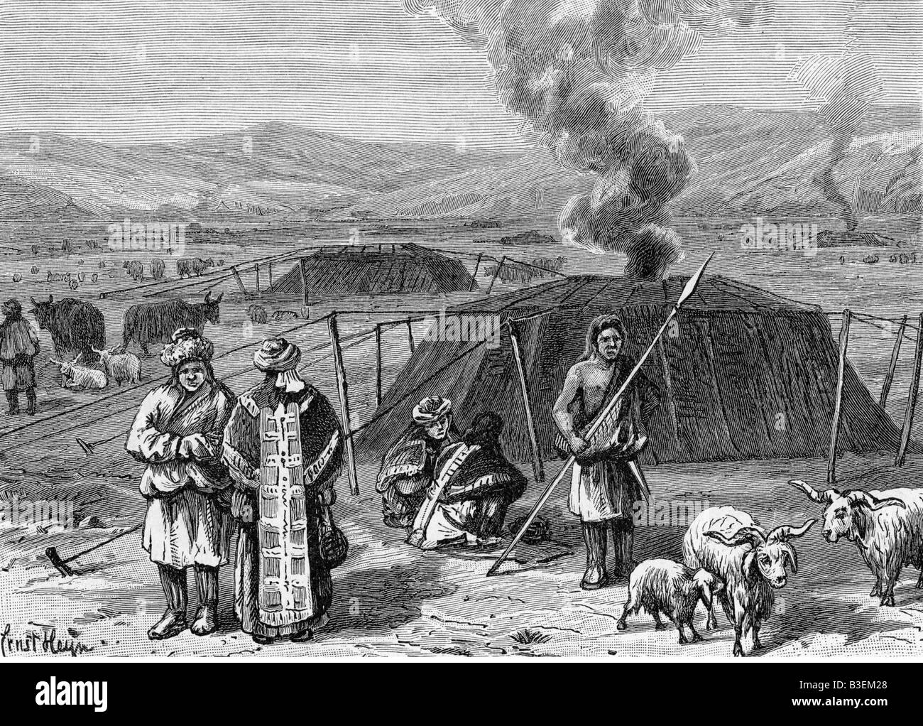 geography / travel, Tibet, people, tent camp of Tibetan nomads, steel ...