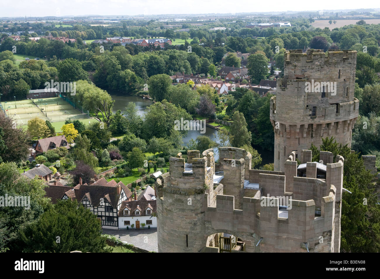 Aerial view of ramparts of Warwick Castle, England Stock Photo - Alamy