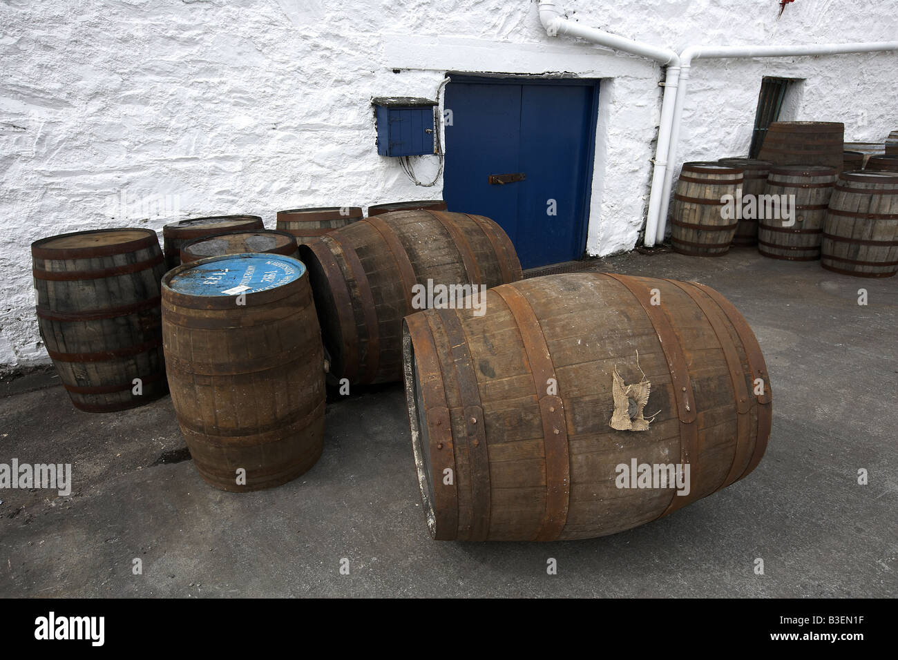 Whisky barrels at the Bruichladdich distillery Isle of Islay Argyll and ...