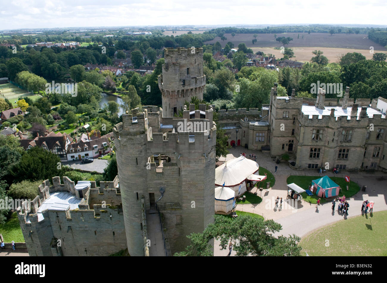 Aerial view of ramparts of Warwick Castle, England Stock Photo - Alamy