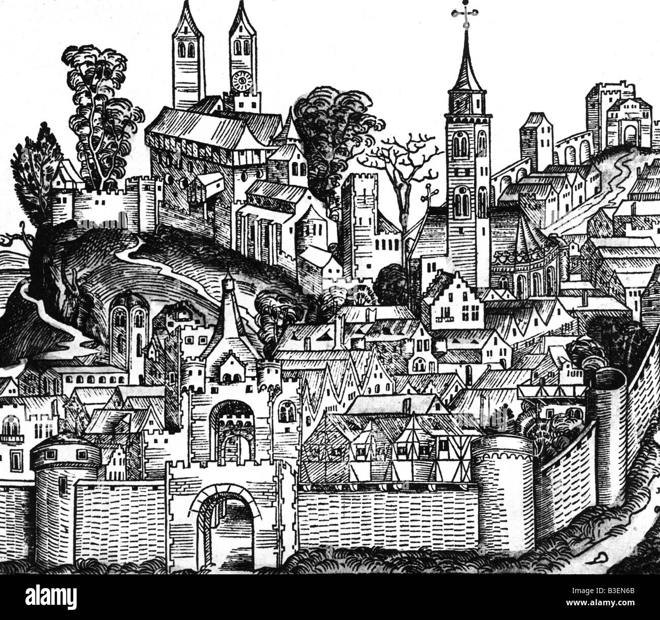 geography / travel, Italy, Ferrara, city views / cityscapes, woodcut ...