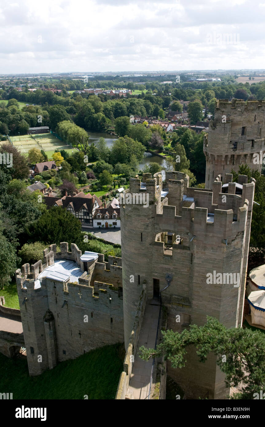 Aerial view of ramparts of Warwick Castle, England Stock Photo - Alamy