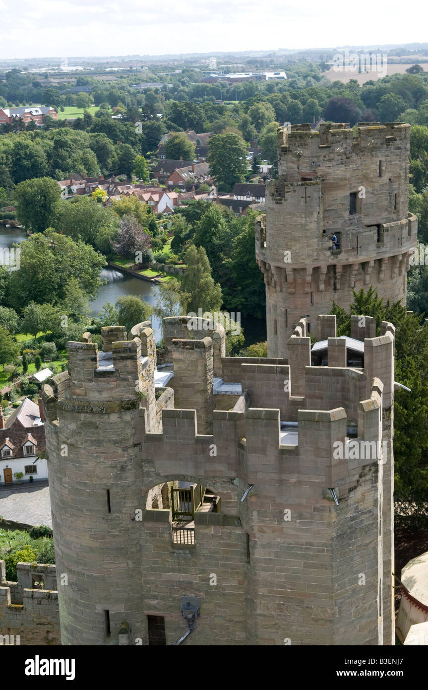 Aerial view of ramparts of Warwick Castle, England Stock Photo - Alamy