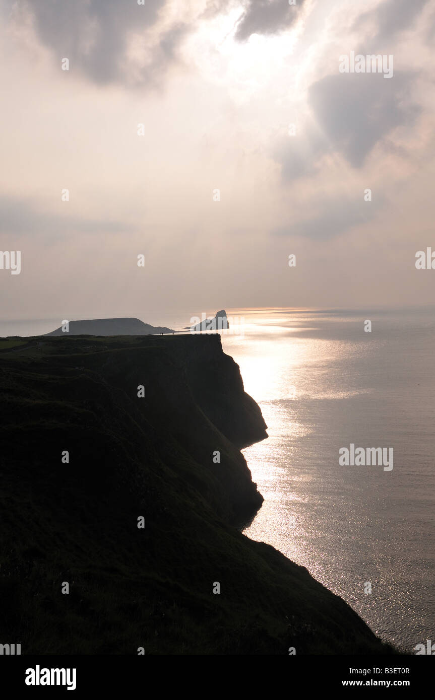 Sunset over The Worms Head Rhossili Gower Wales Stock Photo - Alamy