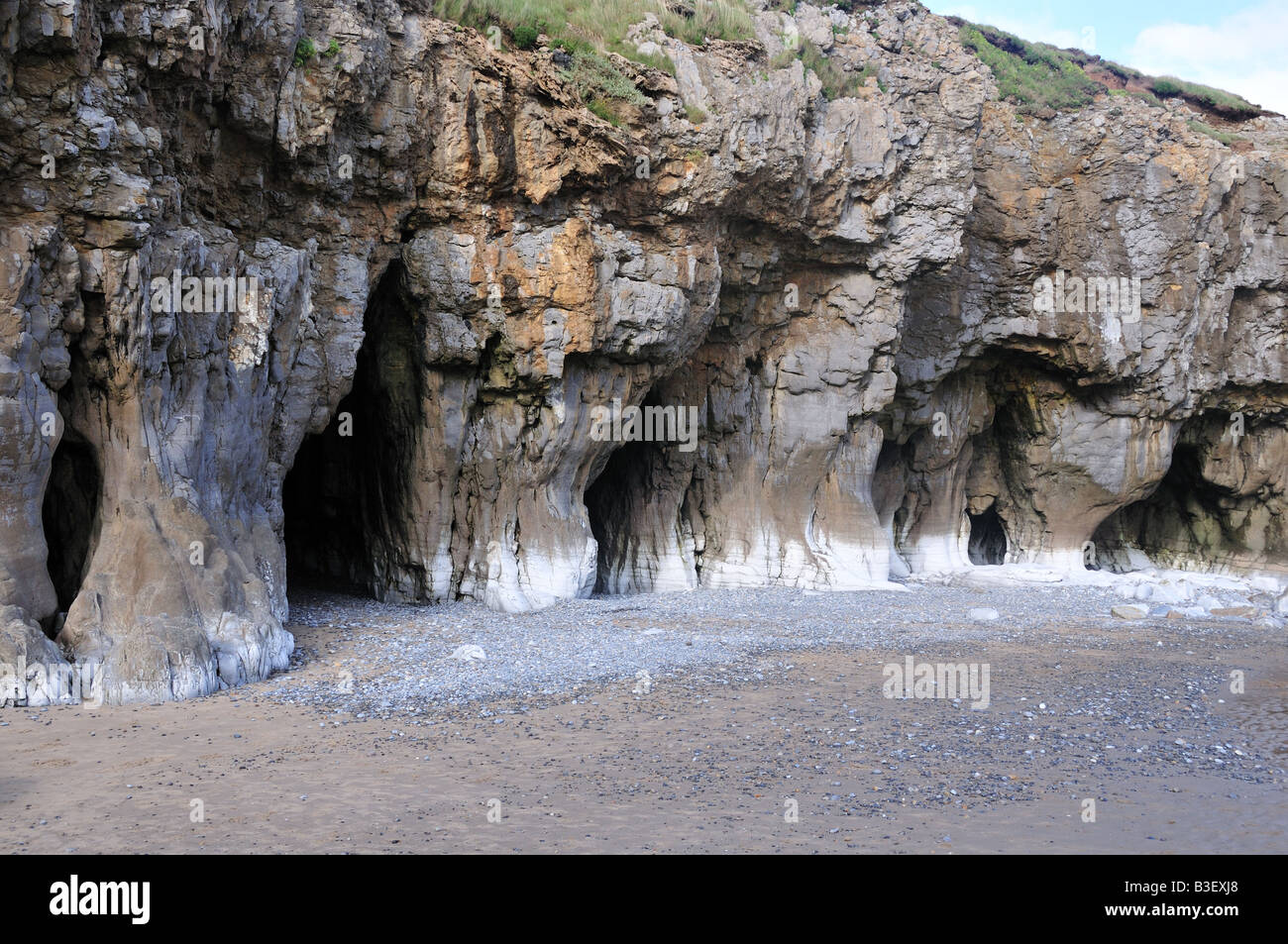 Rock formations at Pendine sands Carmarthenshire Wales Cymru Stock ...