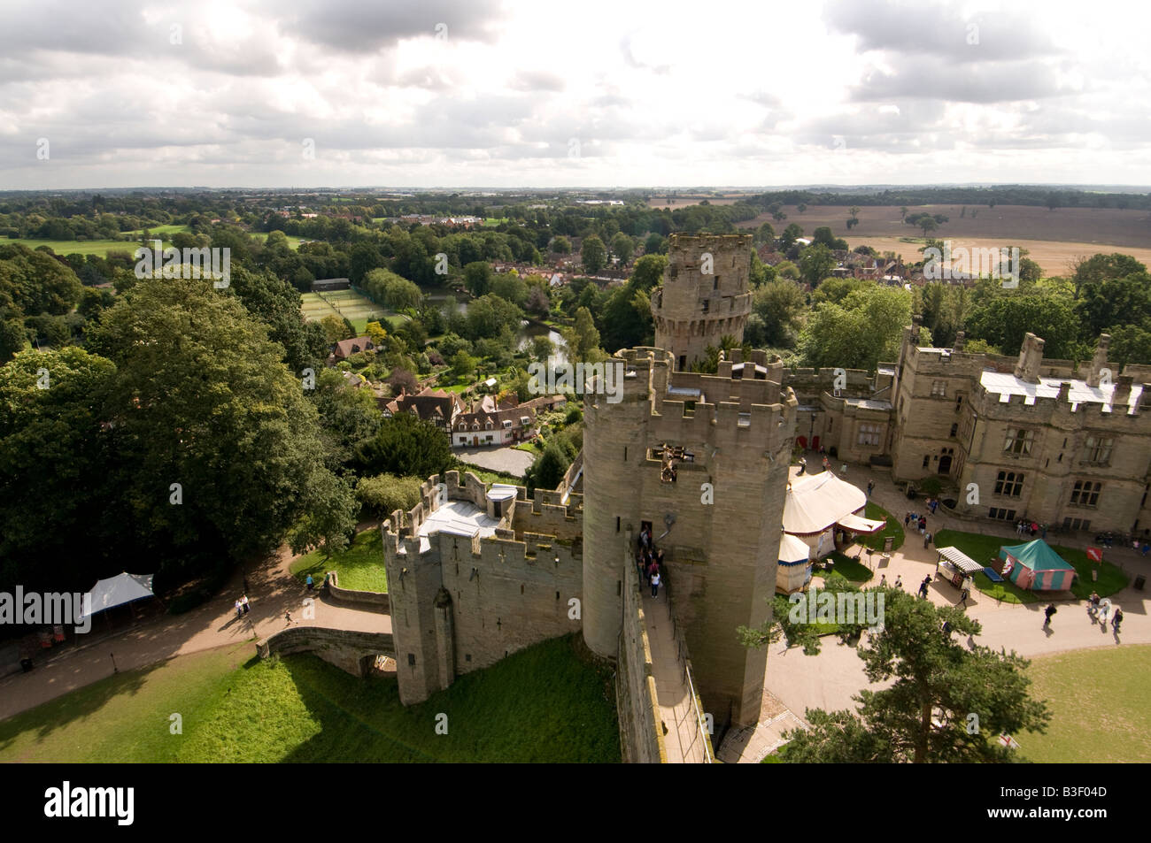 Aerial view of ramparts of Warwick Castle, England Stock Photo - Alamy