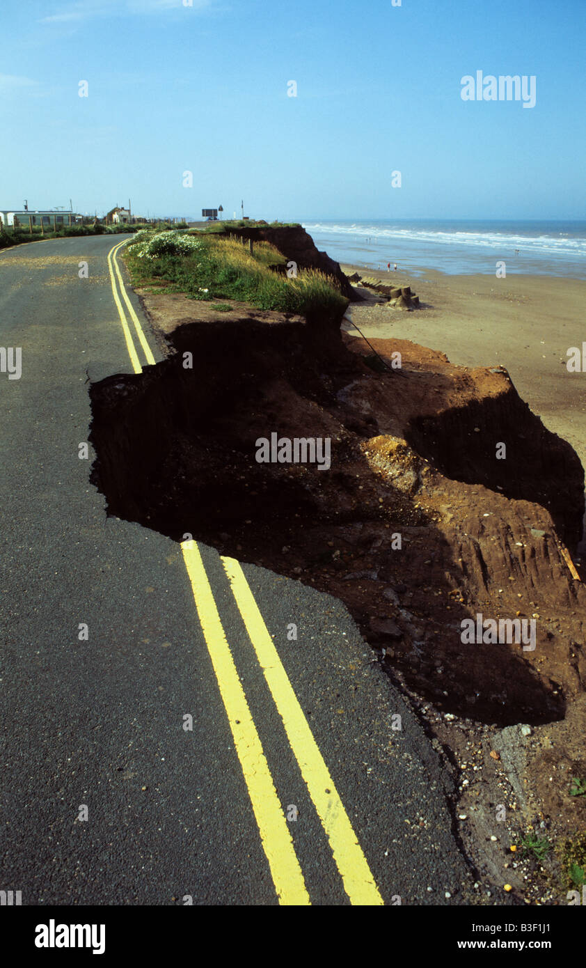 coastal erosion of cliff and road surface at Skipsea East coast of ...