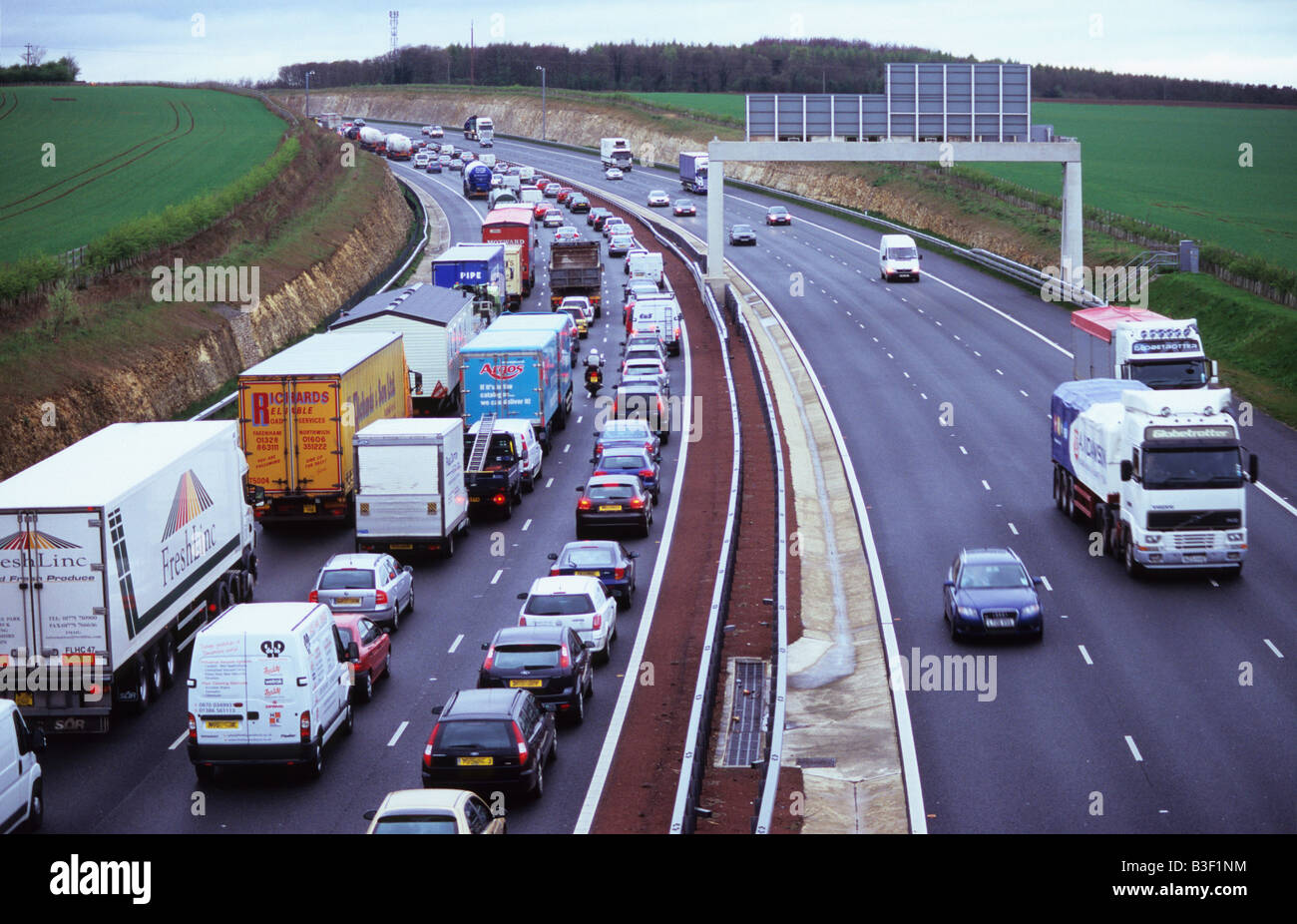 traffic jam in rain on the A1 M1 motorway Leeds Yorkshire UK Stock ...