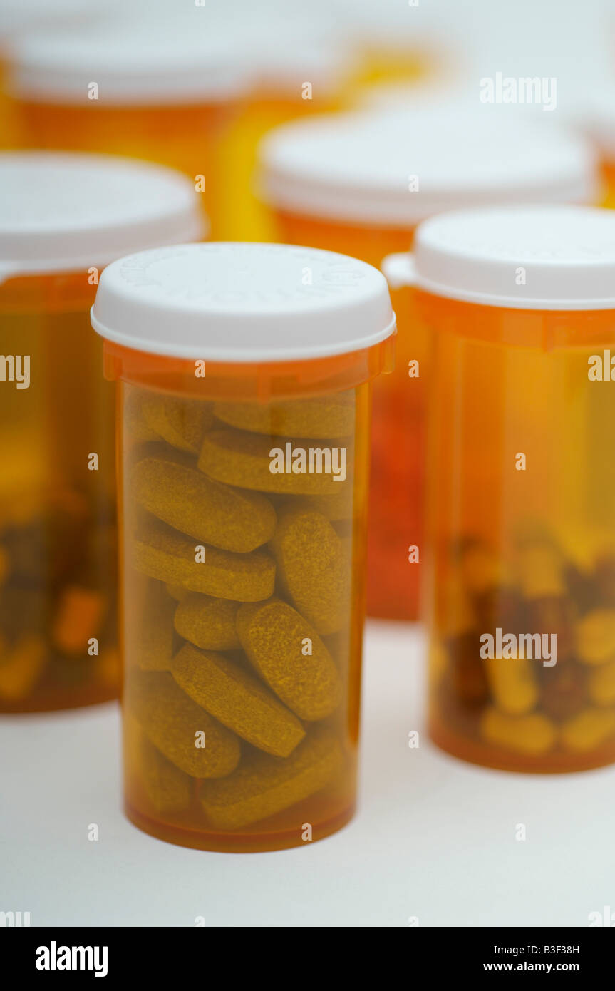 Bottles of pills, close-up Stock Photo - Alamy