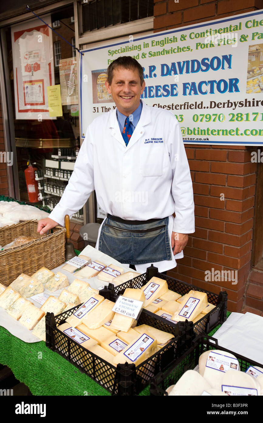 UK Derbyshire Chesterfield Market Hall Simon Davidson manning stall of ...