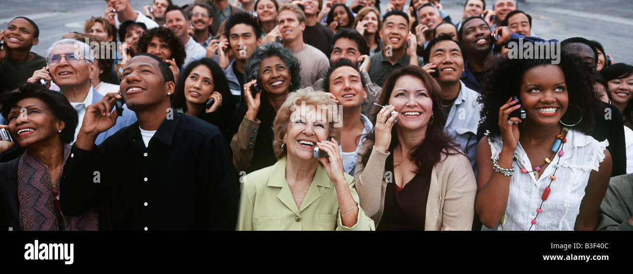 Crowd of people using mobile phones, outdoors Stock Photo - Alamy