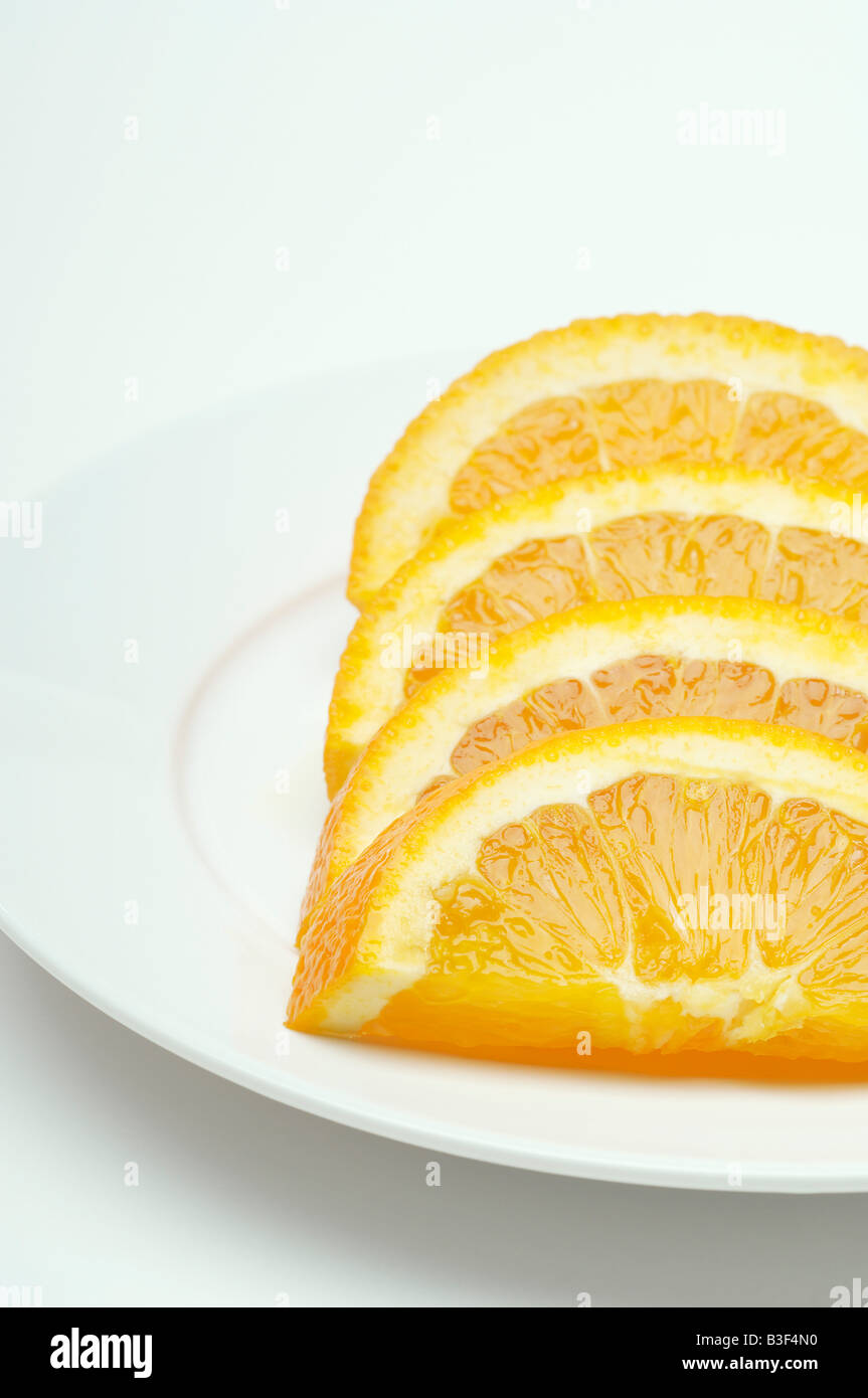 Sliced orange on plate, close-up Stock Photo - Alamy