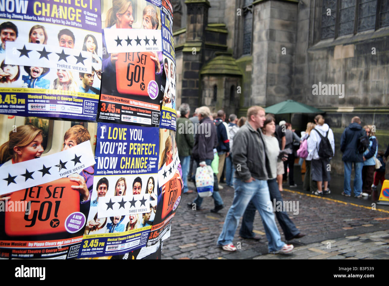 Posters for Edinburgh Fringe Festival shows on the Royal Mile Stock ...